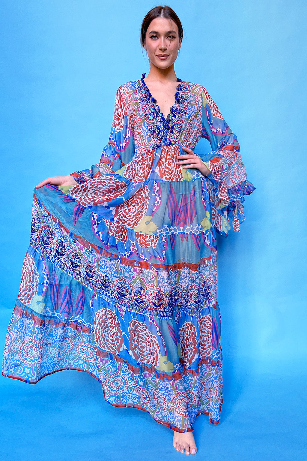 Long dress with V-neck | Antica Sartoria Positano
